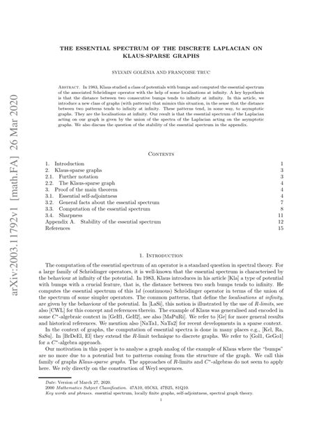 pdf the essential spectrum of the discrete laplacian on klaus sparse