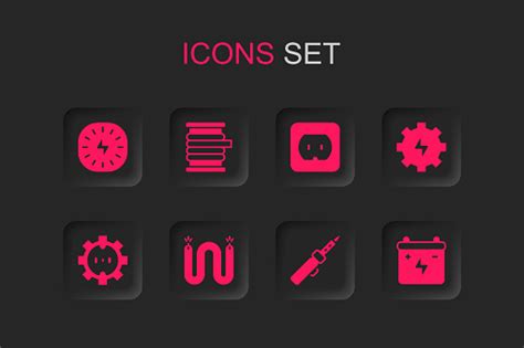 전기 케이블 와이어 전기 릴 번개 볼트 납땜 인두 기어 및 번개 자동차 배터리 전기 콘센트 및 아이콘을 설정합니다 벡터 0명에 대한 스톡 벡터 아트 및 기타 이미지 Istock