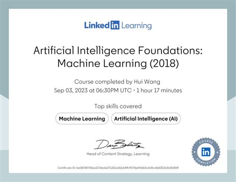 hui wang on linkedin certificate of completion