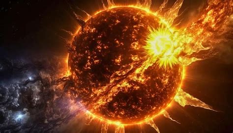 Premium Photo Sun Explosive Energy With Fire And Flares In Space Generative Ai