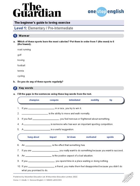 Loving Exercise Elementary News Lesson Pdf Physical Fitness