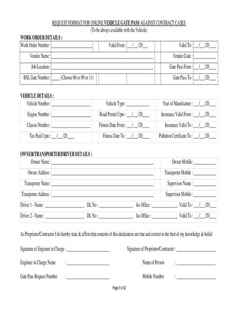 Fillable Online Request Format For Online Vehicle Gate Pass Fax Email Print Pdffiller