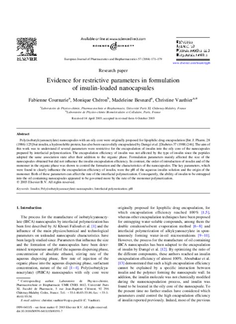Pdf Evidence For Restrictive Parameters In Formulation Of Insulin Loaded Nanocapsules