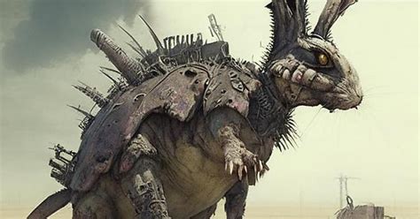 Post Apocalyptic Mega Rabbit Saurus Fighting A Person Armed With Rifle