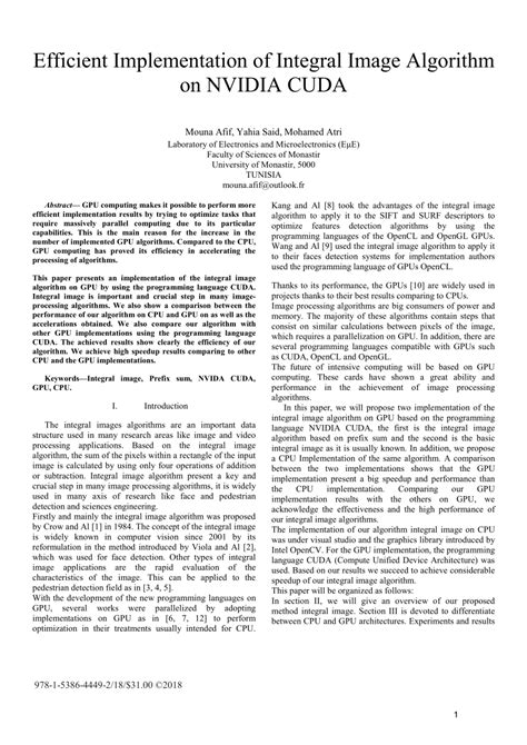 Pdf Efficient Implementation Of Integrall Image Algorithm On Nvidia Cuda