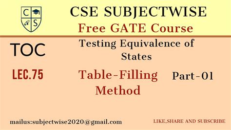 lec 75 testing equivalence of states table filling method youtube