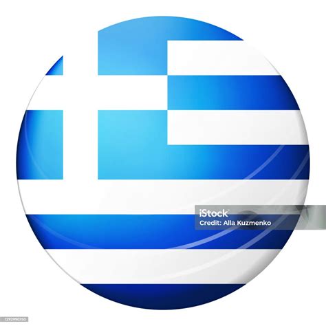 그리스의 국기와 유리 빛 공 둥근 구 템플릿 아이콘 그리스 국가 상징 흰색 배경에 강조 표시된 광택 사실적 공 3d 추상 벡터 일러스트레이션 큰 거품 3차원 형태에 대한