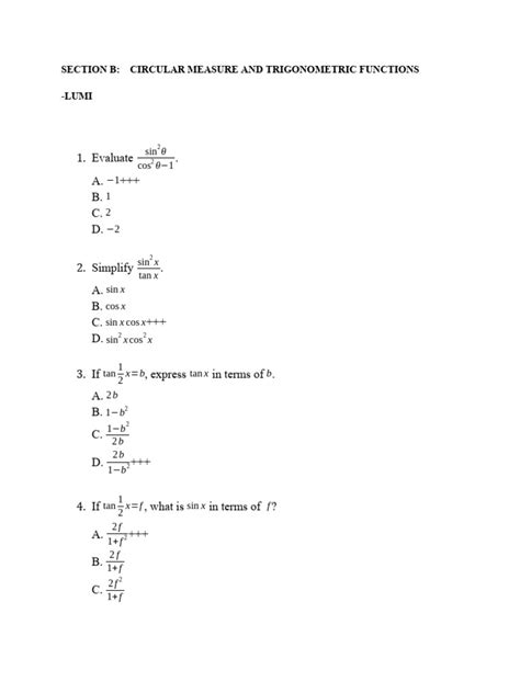Section B Trigonometry Pdf Trigonometric Functions Mathematical Objects