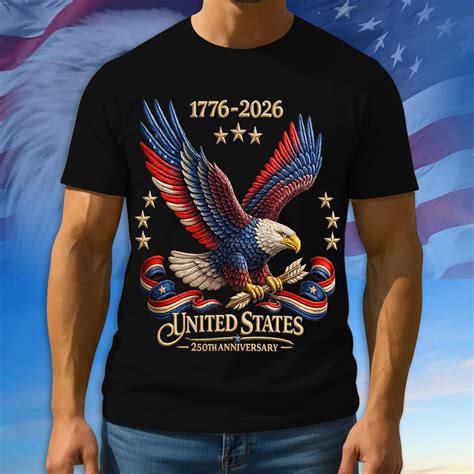 250 Anniversary Usa Shirt Mens Bald Eagle American Flag Tee 1776 2026