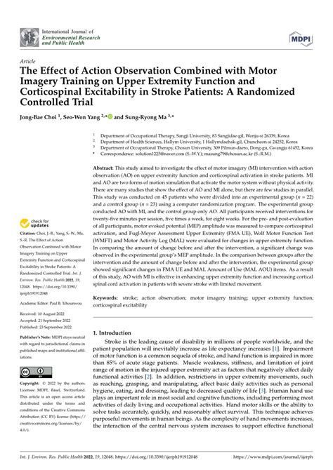 Pdf The Effect Of Action Observation Combined With Motor Imagery Training On Upper Extremity