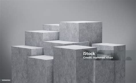 3d 아홉 회색 빈 콘크리트 연단은 회색 배경에 격리 3d 그림 0명에 대한 스톡 사진 및 기타 이미지 0명 3차원 형태