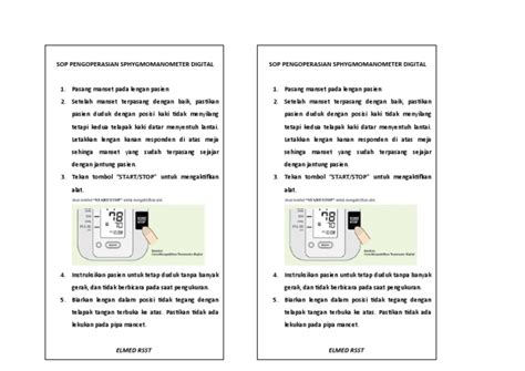 sop pengoperasian sphygmomanometer digital pdf