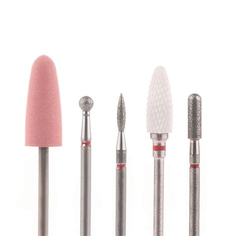 Фрези алмазні Nail Drill набір 5 шт для тонкої кутикули червона насічка фото відгуки