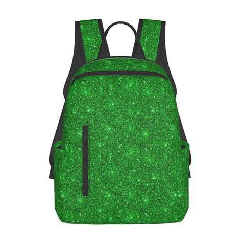 Xecao Green Glitter Print Backpack For Women Men Aesthetic Lightweight