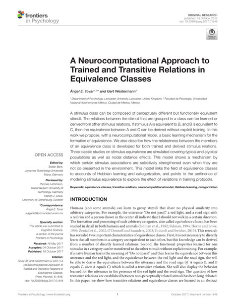 Pdf A Neurocomputational Approach To Trained And Transitive Relations In Equivalence Classes