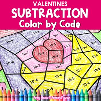 Valentines Color By Code Subtraction Color By Number TpT