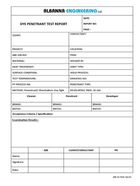 F 008 Dye Penetrant Test Report Pdf