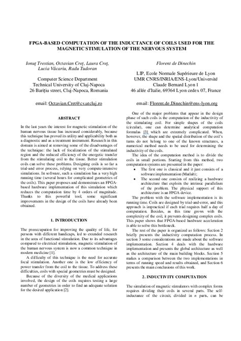 Pdf Fpga Based Computation Of The Inductance Of Coils Used For The Magnetic Stimulation Of The