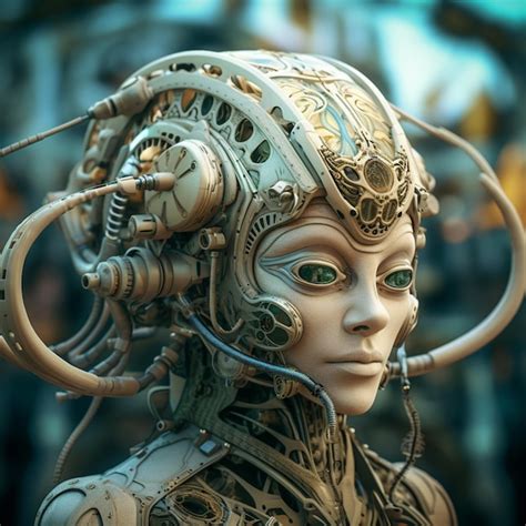 Premium Ai Image Robot Cyborg Female Humanoid Face Skull Technological Cyborg Head Ai