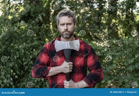 Lumberjack Axe Man With Logging Axe Hardworking Brutal Man