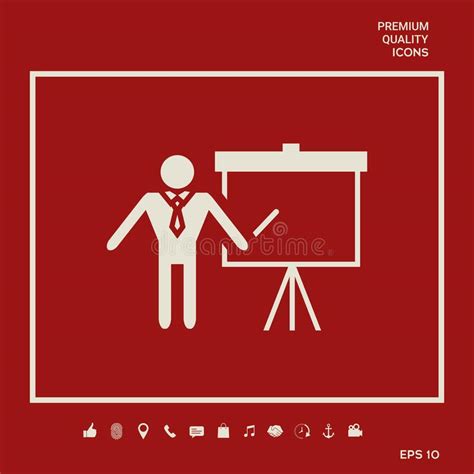 Presentation Sign Icon Man Standing With Pointer Near The Flip Chart Blank Empty Billboard