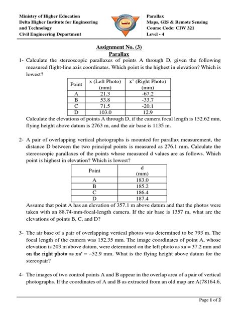 Assignment 3 Photogrammetry Parallax Pdf Elevation Stereoscopy