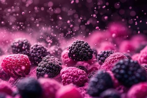 Juicy Berries Fruits Pink Smoke Generate Ai Premium Ai Generated Image