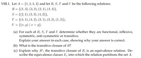 solved viii 1 let a {1 2 3 4} and let r s t and u be