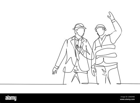 Single Continuous Line Drawing Of Young Architect Coordinator