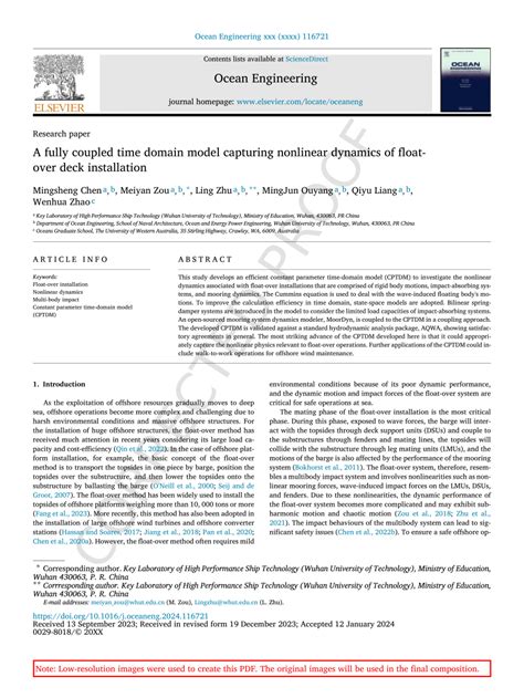 Pdf A Fully Coupled Time Domain Model Capturing Nonlinear Dynamics Of Float Over Deck