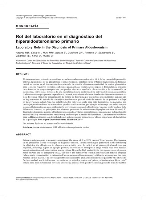 Pdf Laboratory Role In The Diagnosis Of Primary Aldosteronism