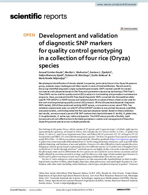 pdf development and validation of diagnostic snp markers for quality