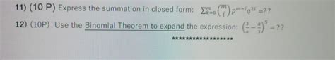 Solved 11 10 P Express The Summation In Closed Form