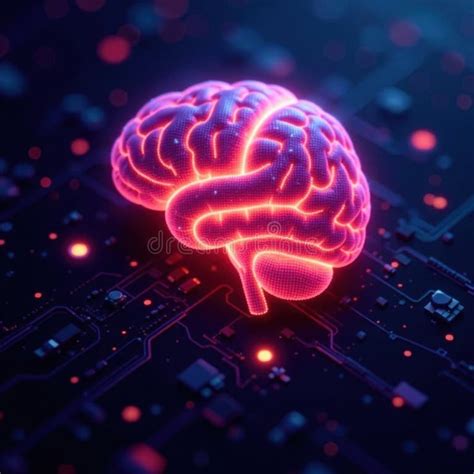 Glowing Neural Network Digital Brain On Circuit Board Brainwave Network