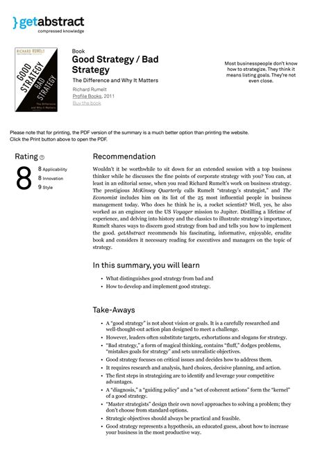 Solution Strategic Excellence Unveiled Unpacking Richard Rumelts Good Strategy Bad Strategy