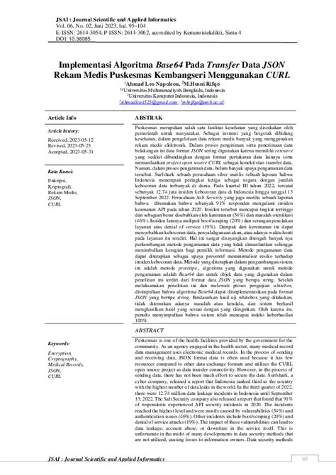 Pdf Implementasi Algoritma Base64 Pada Transfer Data Json Rekam Medis Puskesmas Kembangseri