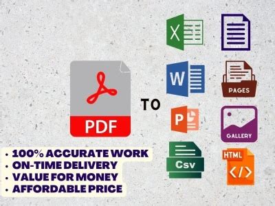 Pdf Conversion Into Ms Excel Google Docs Csv Ms Word Html Ppt Upwork