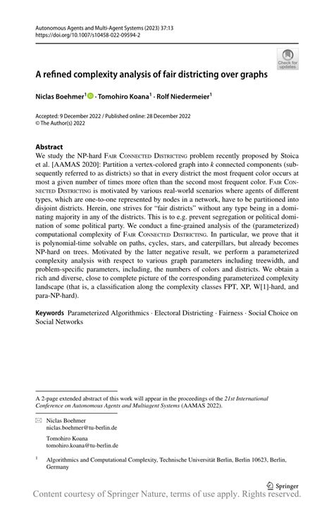 Pdf A Refined Complexity Analysis Of Fair Districting Over Graphs
