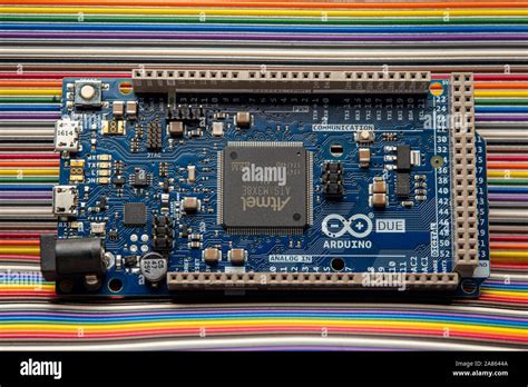 Arduino Due Displayed On Jumper Wire Background Stock Photo Alamy
