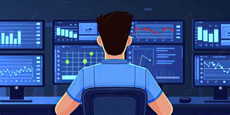 A Data Analyst Sitting At His Desk With Multiple Monitors Displaying Graphs And Charts Shown