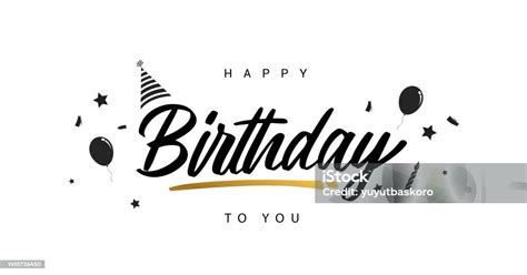 생일 축하합니다아름다운 인사말 카드는 서예 검은 텍스트 단어 황금 선을 긁었습니다 손으로 그린 초대장 손으로 쓴 현대 브러시 레터링 흰색 배경 생일에 대한 스톡 벡터 아트