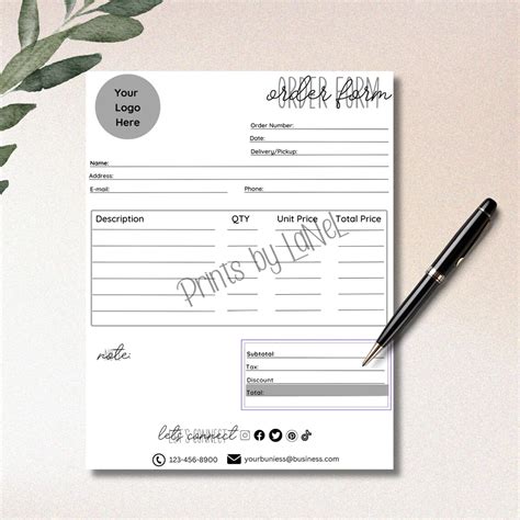 Editable Order Form Template Modern Order Form Small Business Forms