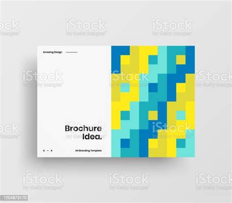 창조적 인 비즈니스 프리젠 테이션 벡터 A4 수평 방향 전면 페이지 모형 현대 기업 보고서는 추상적 인 기하학적 일러스트 디자인 레이아웃을 다룹니다 회사 Id 브로셔