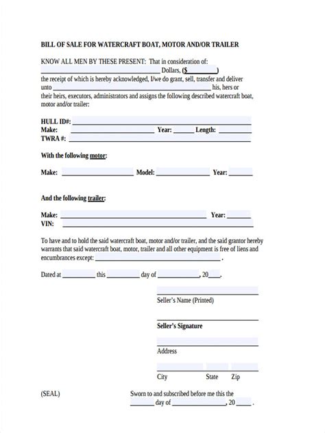 Boat Bill Of Sale Printable