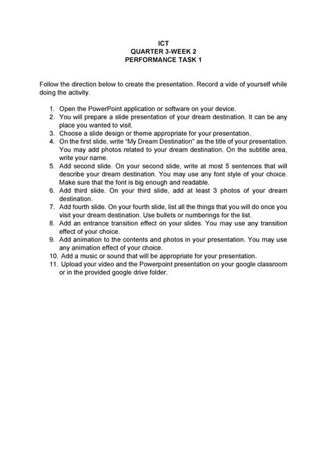 ICT Worksheet Q3 Performance Task 1 ICT QUARTER 3 WEEK 2 PERFORMANCE TASK 1 Follow The
