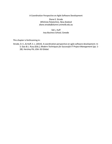 Pdf A Coordination Perspective On Agile Software Development