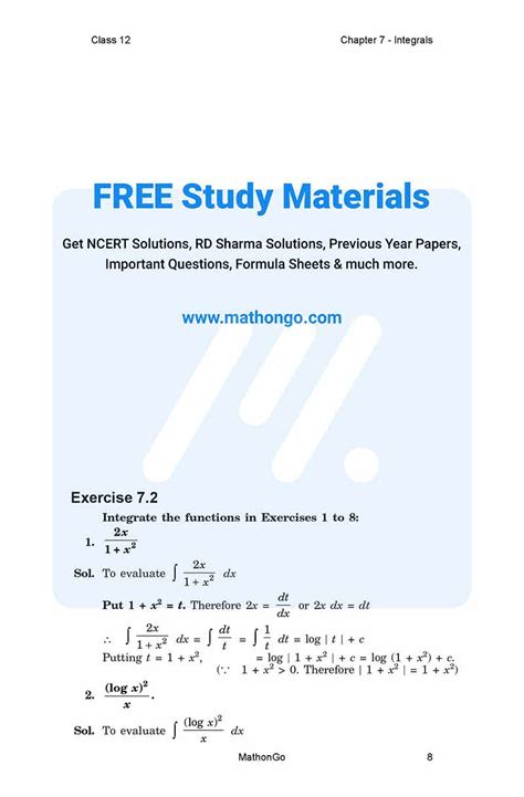 Ncert Solutions For Class 12 Maths Chapter 7 Exercise 72 Mathongo