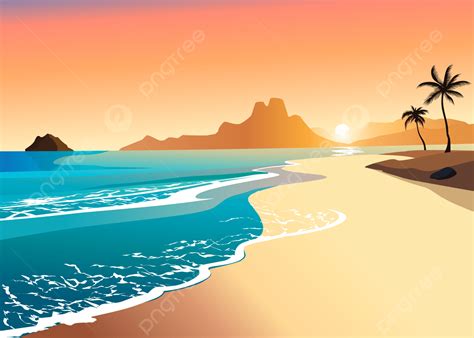 Beach View At Sunset Vector Background Beach Sunset Summer