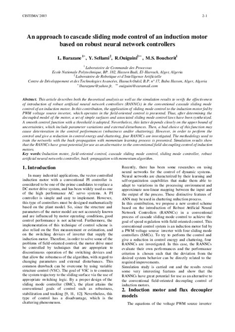 Pdf An Approach To Cascade Sliding Mode Control Of An Induction Motor