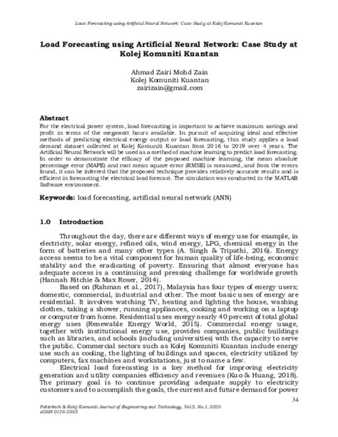 Pdf Load Forecasting Using Artificial Neural Network Case Study At